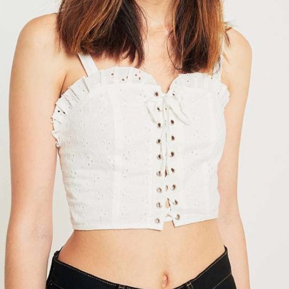Urban Outfitters | Tops | Urban Outfitters Boho Eyelet Ruffled Corset Lace Up Crop Top | Poshmark